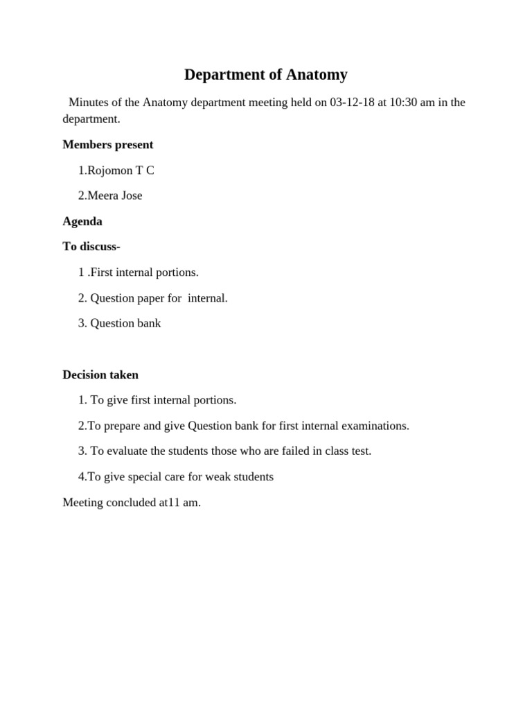 Anatomy Department Meeting Minutes | PDF