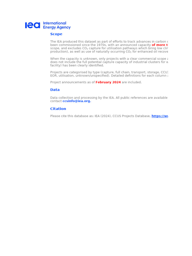 IEA CCUS Projects Database 2024 | PDF | Carbon Capture And Storage | Carbon Dioxide