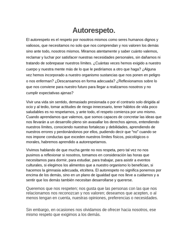 Autorespeto | PDF | Autoestima | Tolerancia
