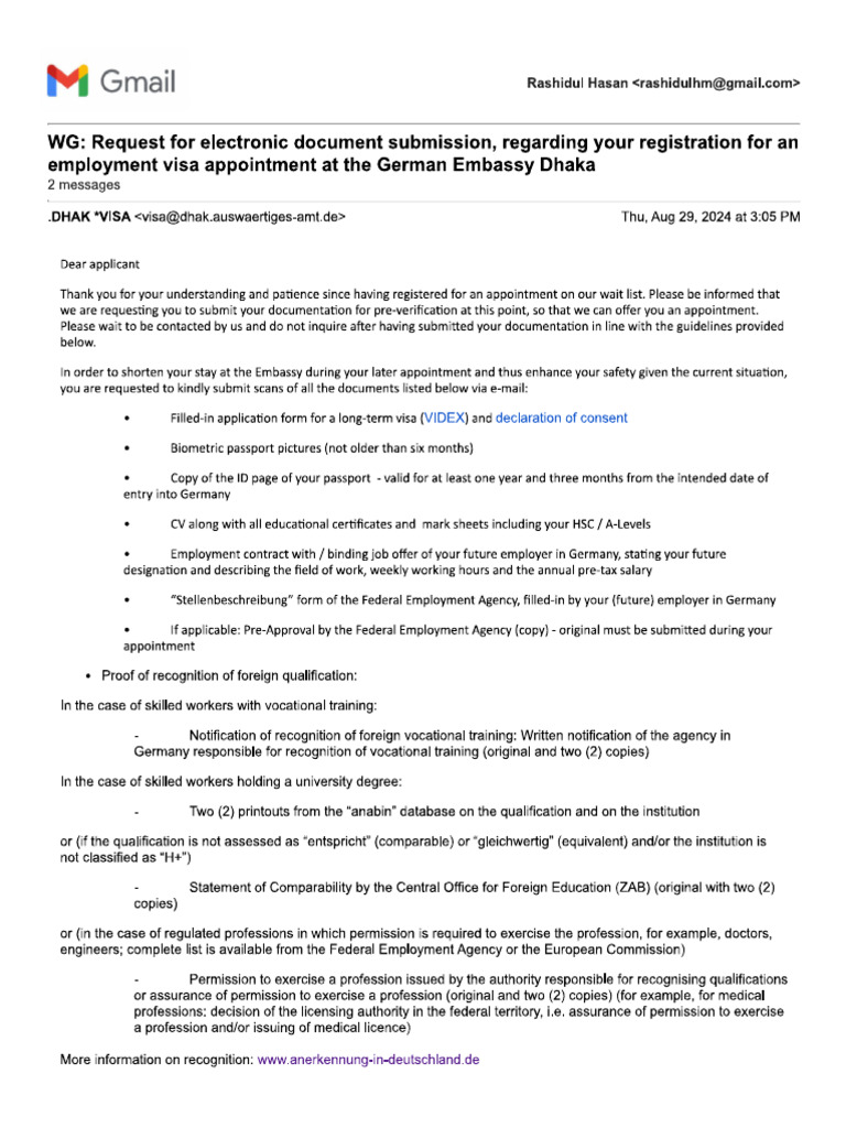 Gmail - WG - Request For Electronic Docu... Ppointment at The German ...