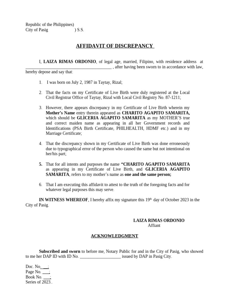 Affidavit Discrepancy | PDF