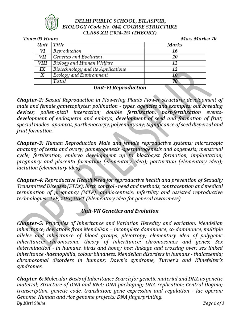 Biology Syllabus | PDF | Gene | Genetics