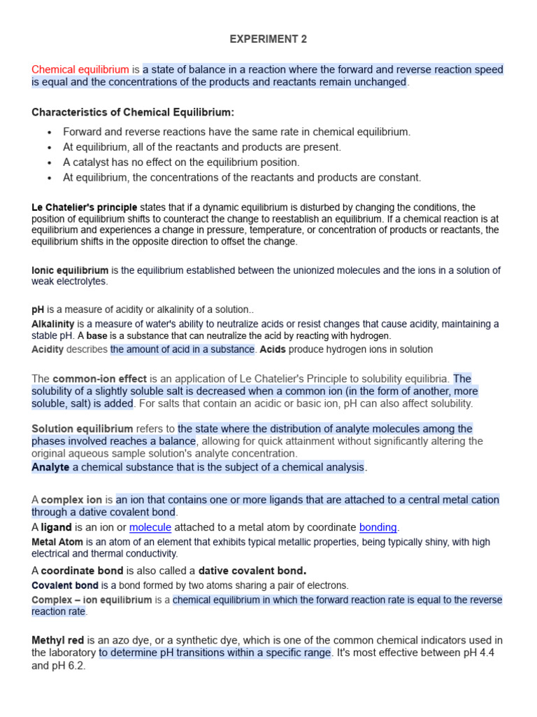 Inorg-Chem-Lab-Expt-2-Midterm-Lecture | PDF | Chemical Equilibrium | Chemical Reactions