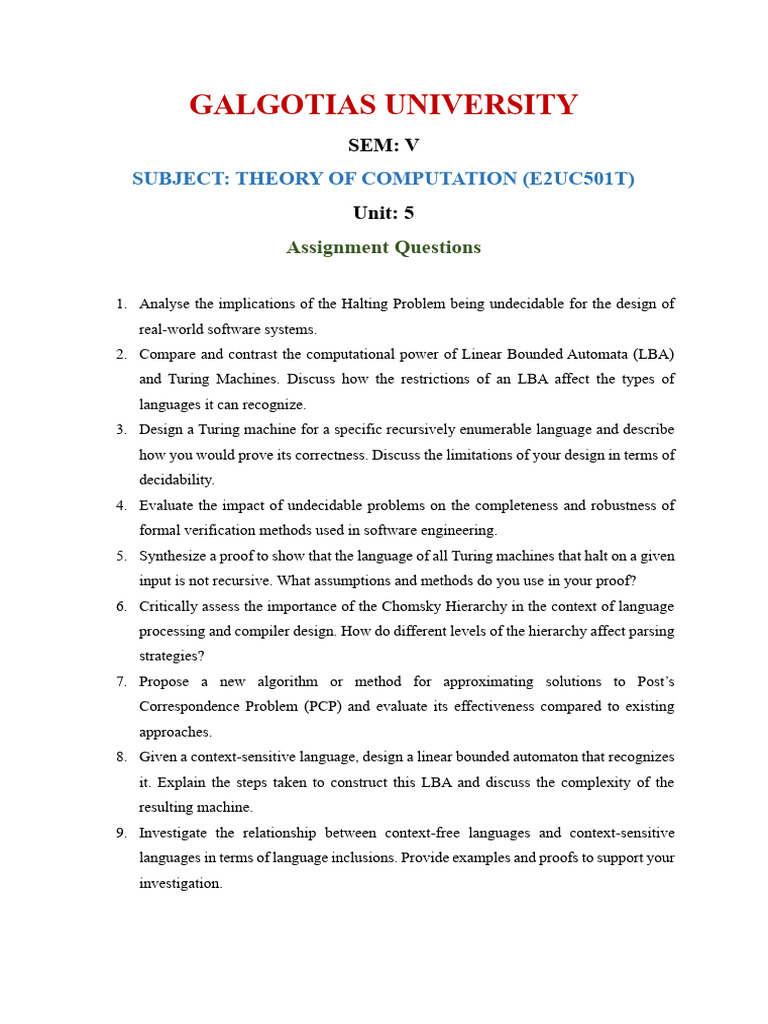 Theory of Computation Tasks | PDF | Automata Theory | Computational Complexity Theory