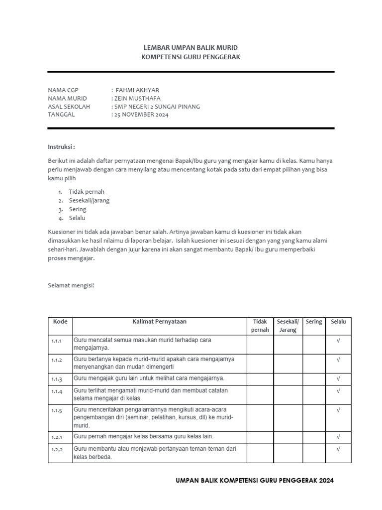 Umpan Balik Guru Penggerak 2024 | PDF