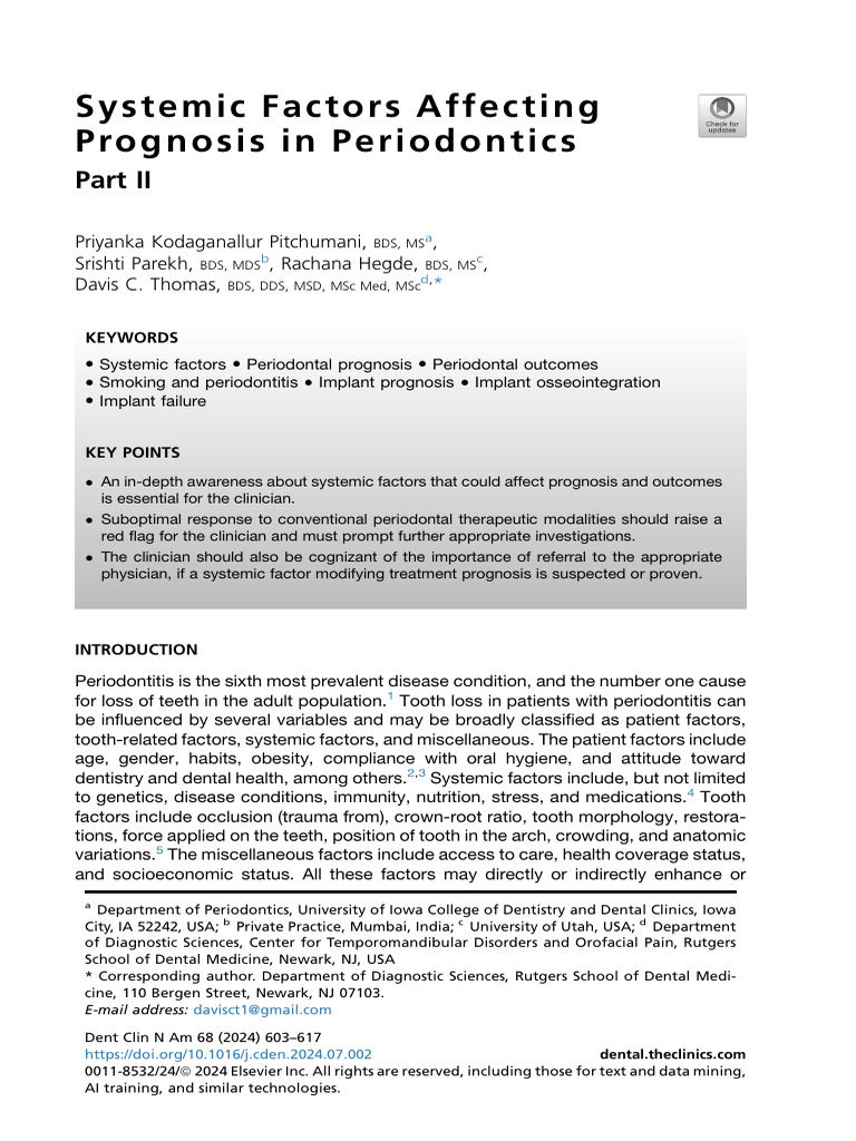 Systemic Factors Affecting Prognosis in Periodo - 2024 - Dental Clinics ...
