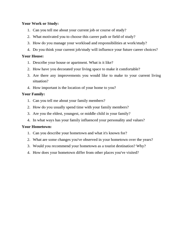 Speaking Part 1 - Questions | PDF