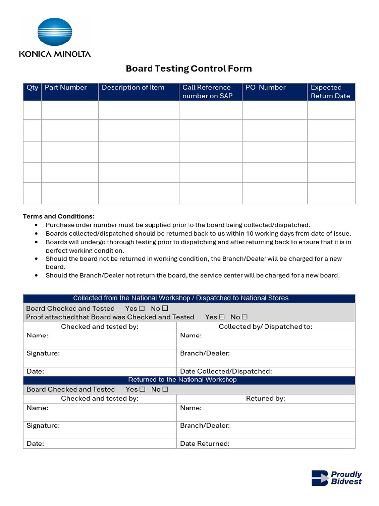 Board Testing Control Form Pdf