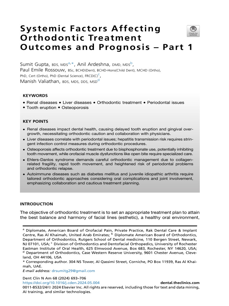 Systemic Factors in Orthodontics | PDF | Periodontology | Orthodontics