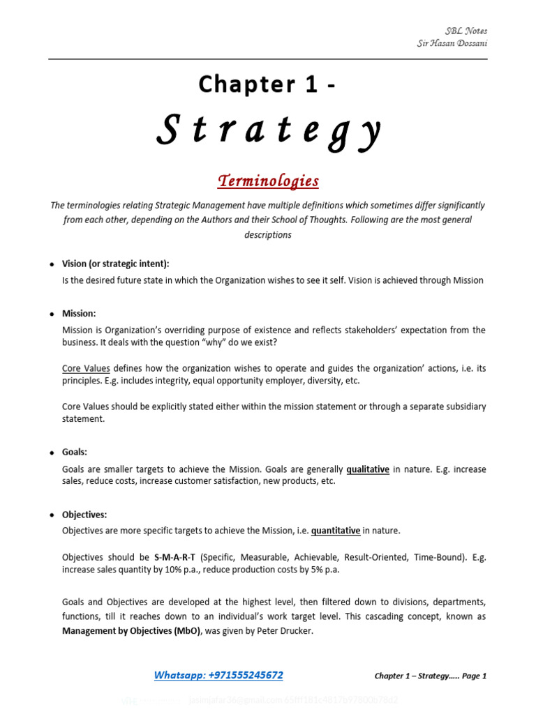 4-Chp 1 - Strategy (SBL Notes by Sir Hasan Dossani) | PDF | Pricing ...