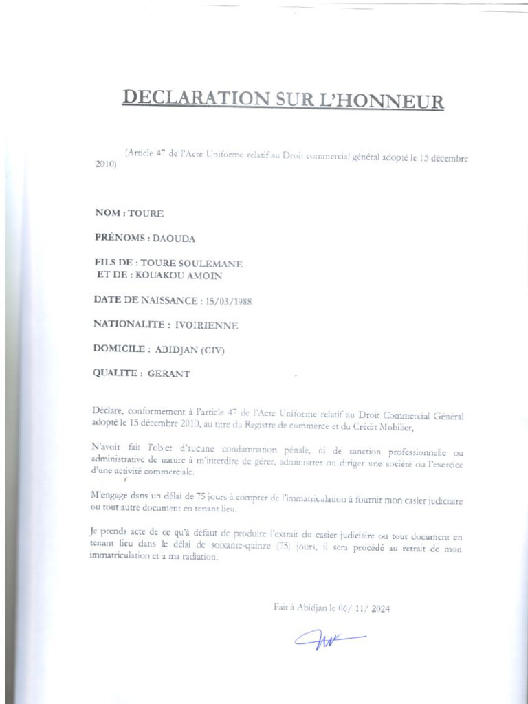 Declaration Daouda | PDF