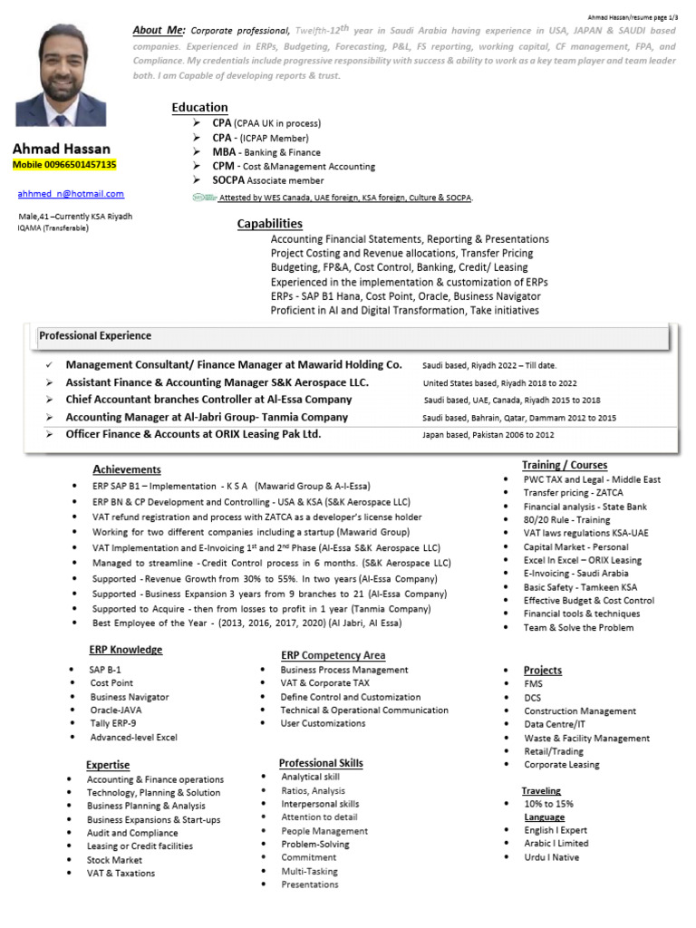 Resume Ahmad Hassan | PDF | Cheque | Accounting
