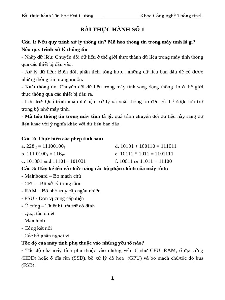 BTTH - Tin Học - B01 Huy | PDF