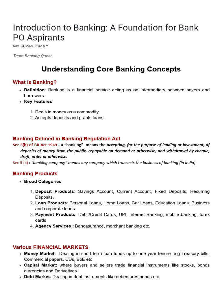 Introduction To Banking | PDF | Banks | Reserve Bank Of India