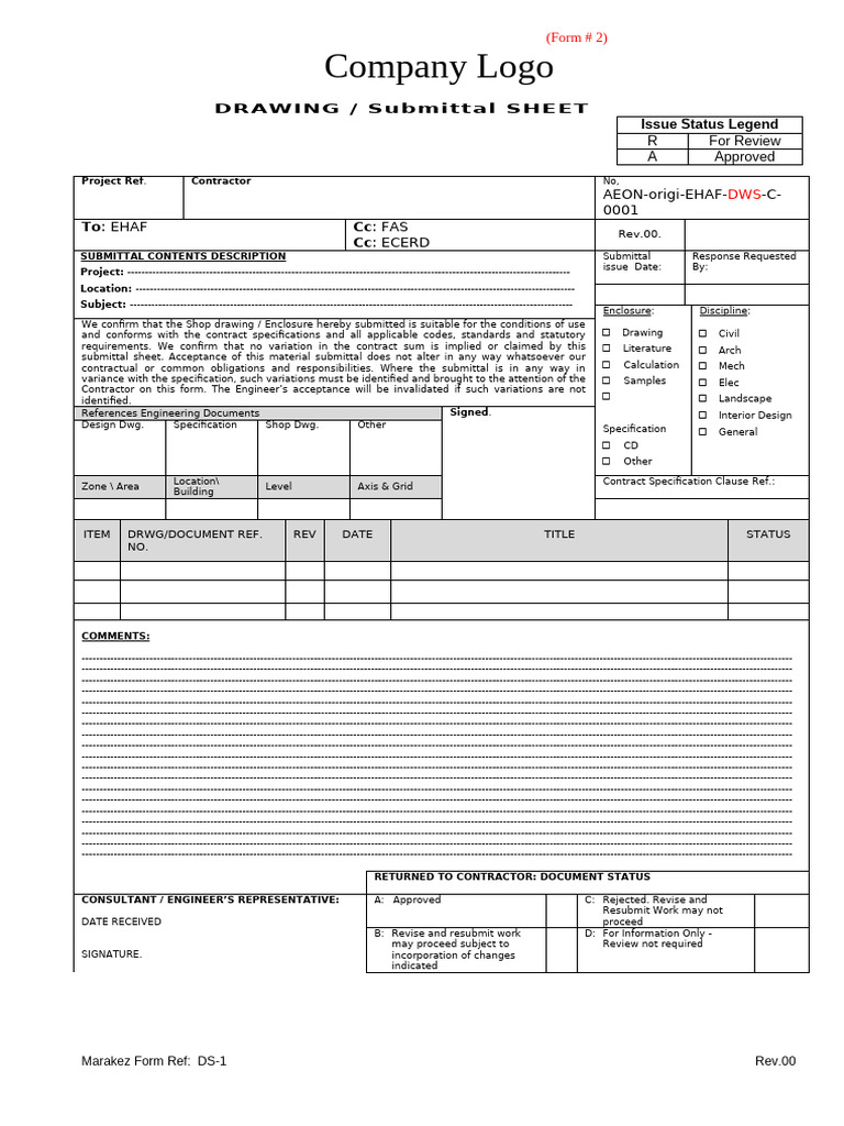 02 - Drawing Submittal Sheet | PDF | Specification (Technical Standard)
