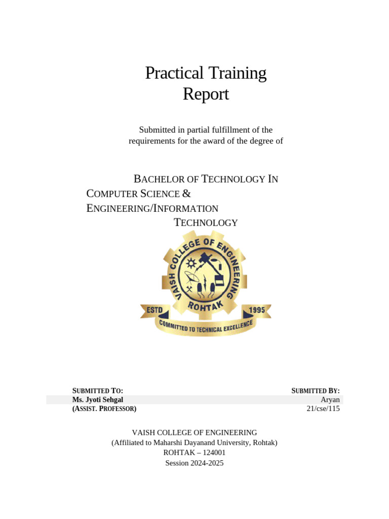 Aryan Practical Training Report PDF Computer Network Ip Address