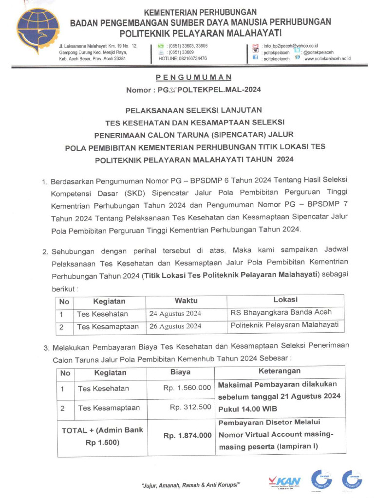 Pg. 35 Pelaksanaan Seleksi Lanjutan Tes Kesehatankesamaptaan Sipencatar ...