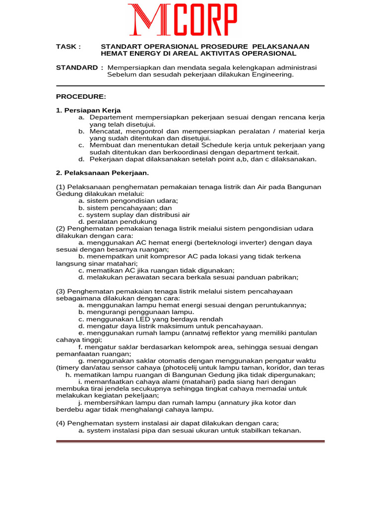 8 Sop Pelaksanaan Hemat Energy | PDF