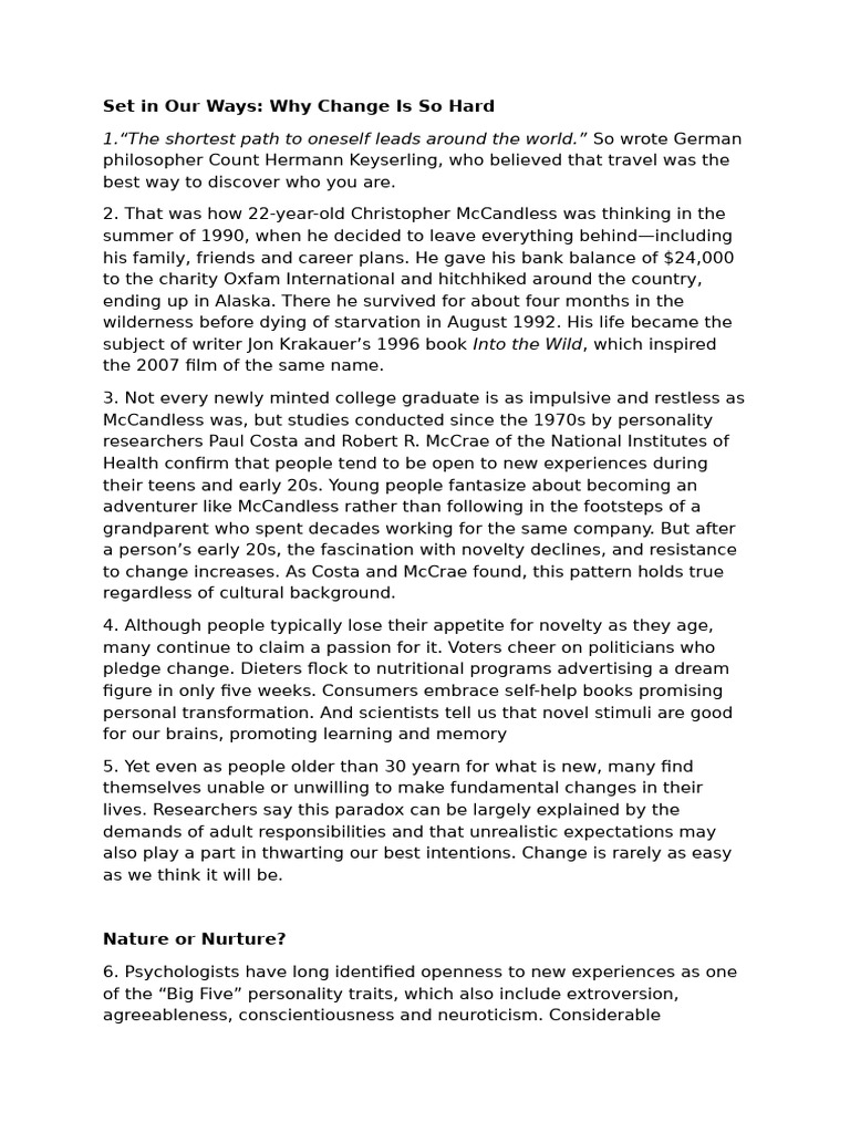 Set in Our Ways - Reading U7 | PDF | Behavioural Sciences | Psychological Concepts