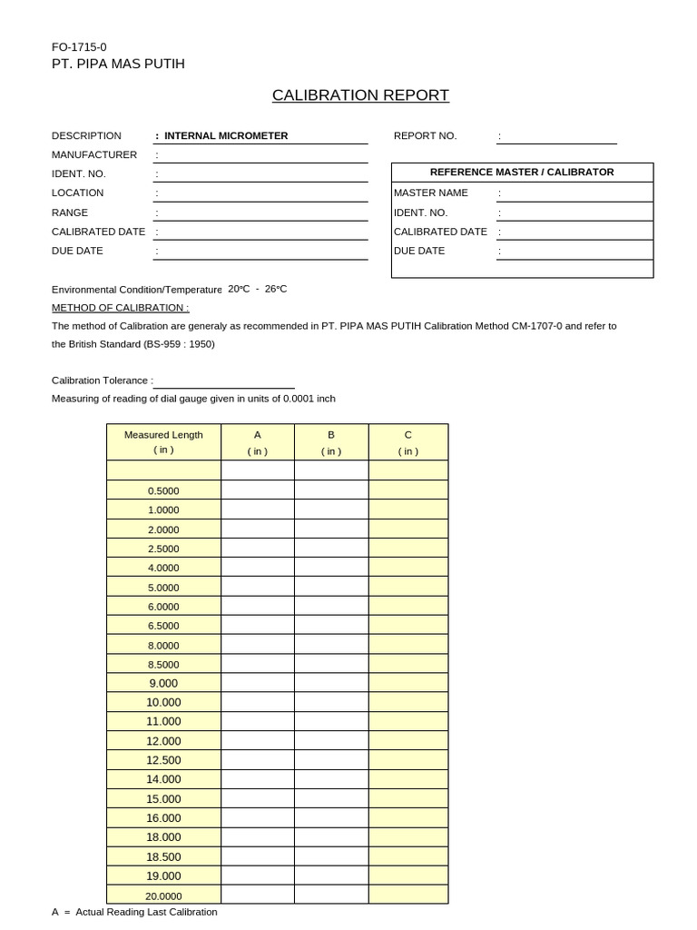Fo-1715-0 - Calibration RPT Int. Micrometer | PDF | Calibration | Science