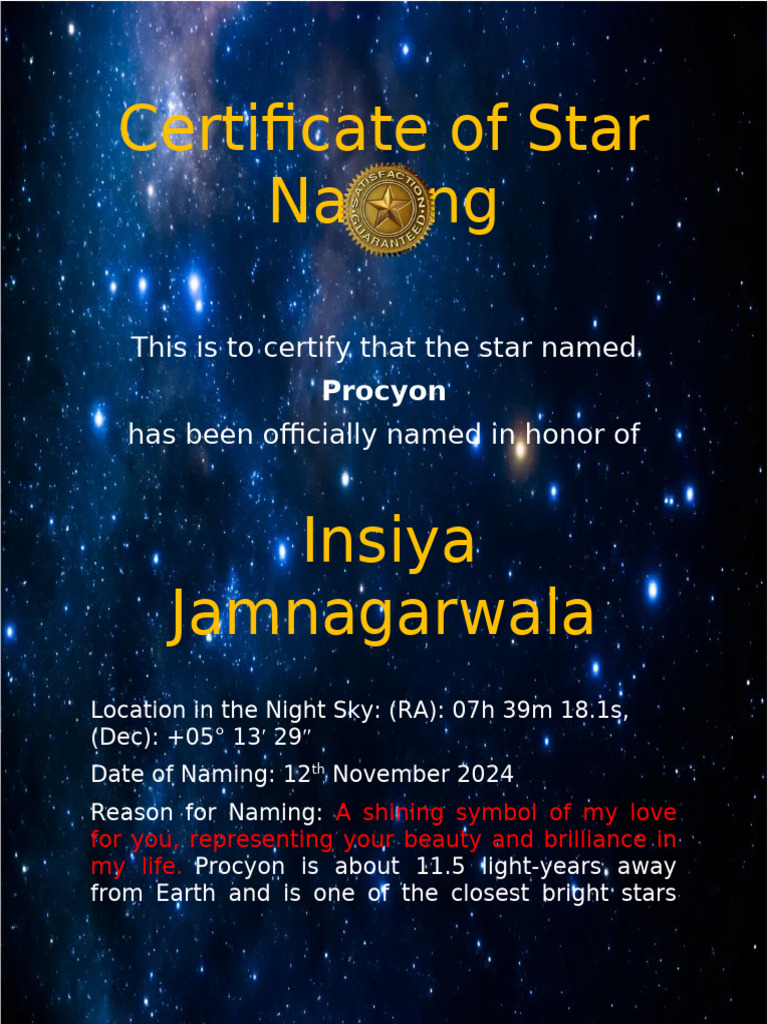 Certificate of Star Naming | PDF