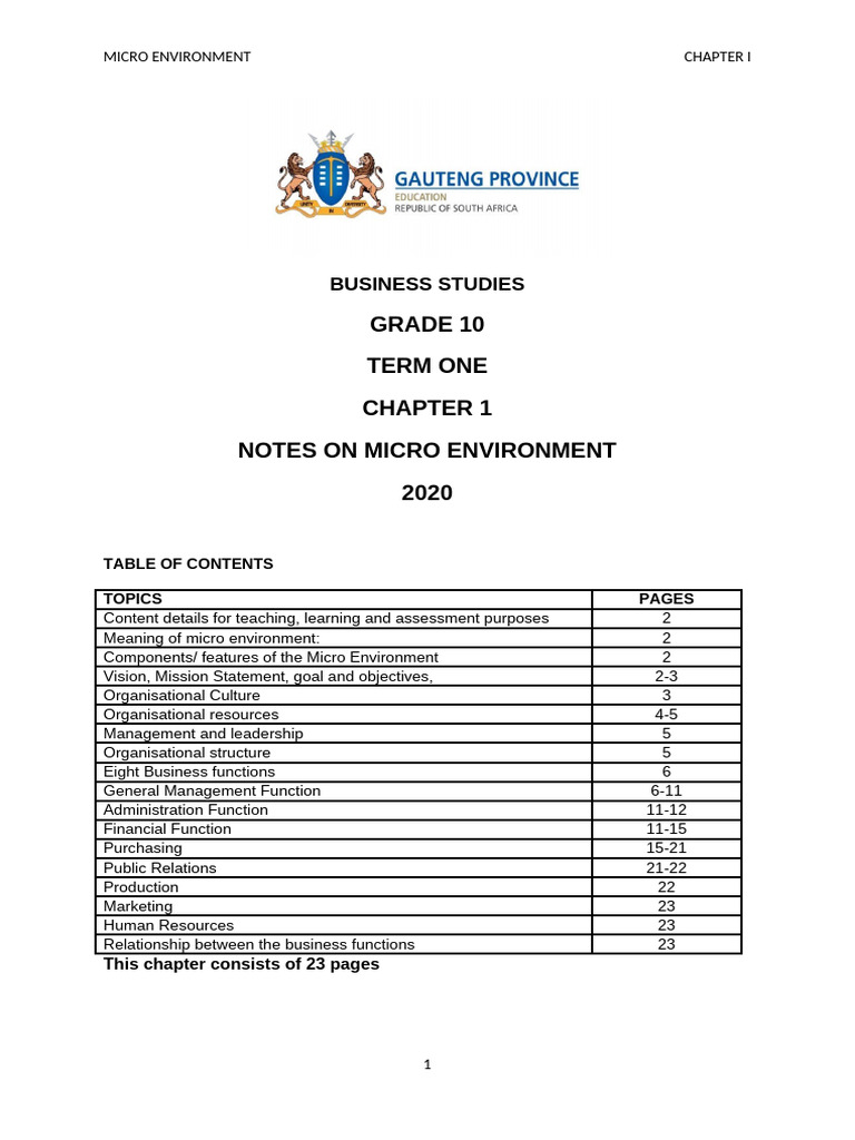 Chapter 1 Grade 10 2020 Business Studies | PDF | Financial Capital | Investing