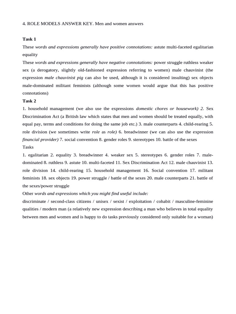 Role Models. Answer Key. | PDF