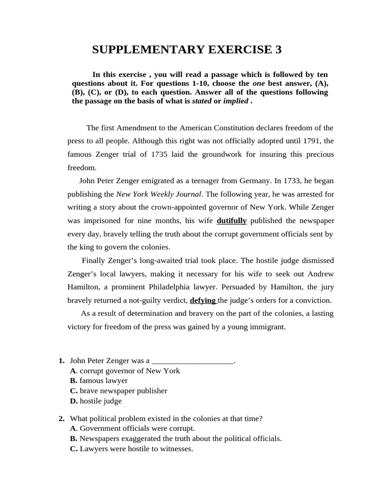 Supplementary Exercise 3 - Unit 3 | PDF | Justice | Crime & Violence