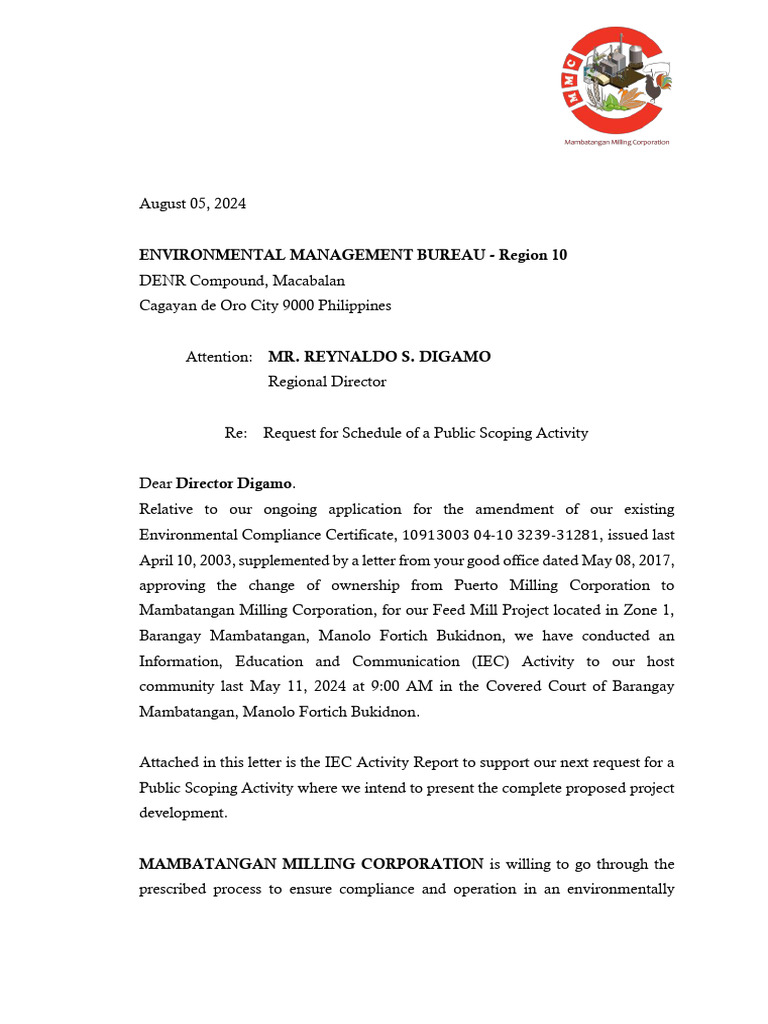 MMC Request Letter To EMB For Public Scoping Acivity 05.11.2024 | PDF
