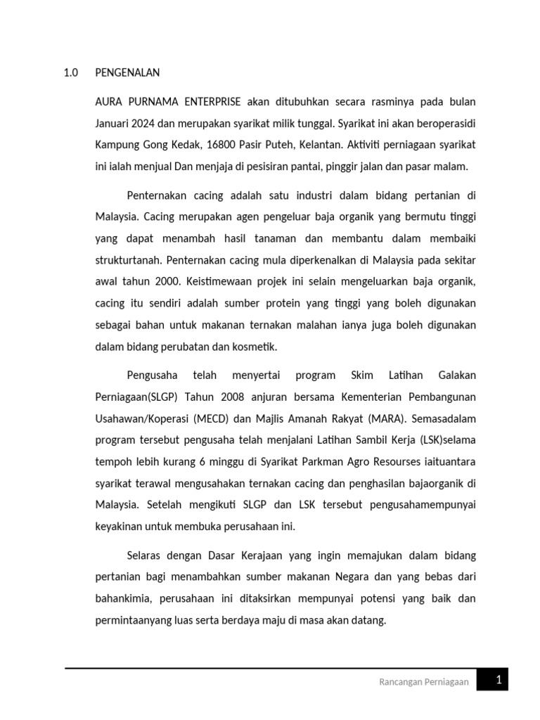 Contoh Rancangan Perniagaan | PDF