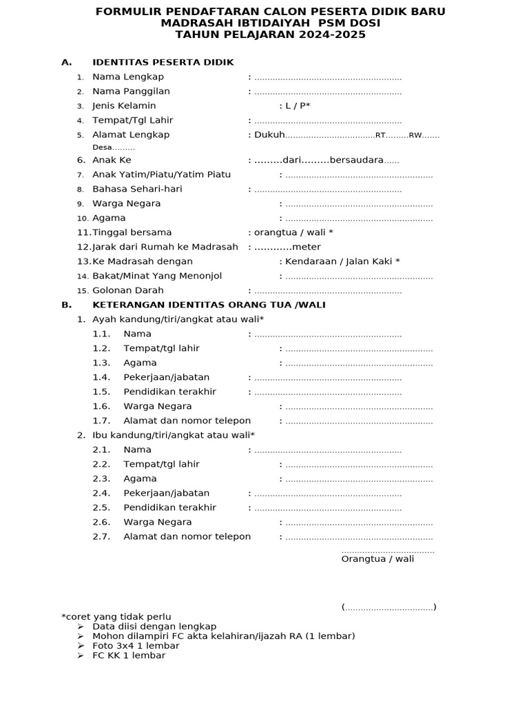 formulir pendaftaran ppdb | PDF