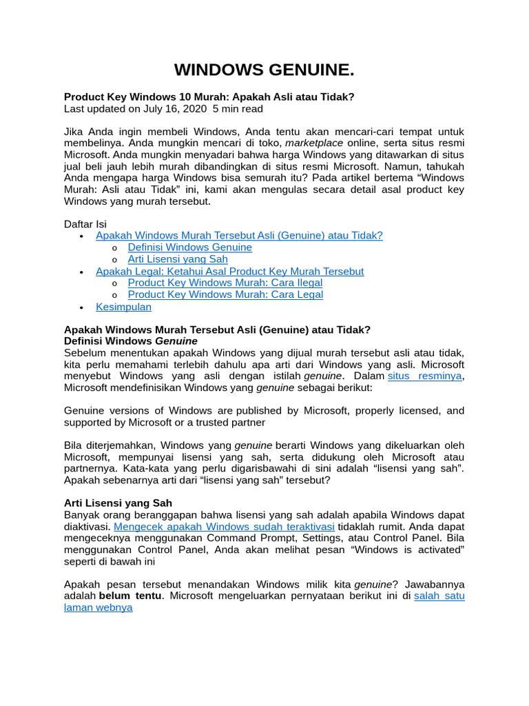 Keaslian dan Harga Lisensi Windows | PDF