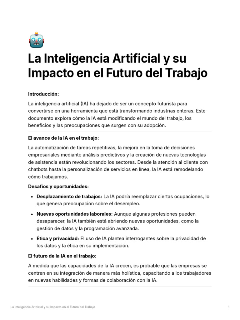 La Inteligencia Artificial y Su Impacto en El Futuro Del Trabajo | PDF