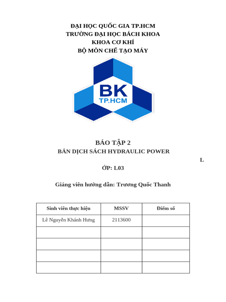 Mẫu Bìa Báo Cáo Hcmut | PDF