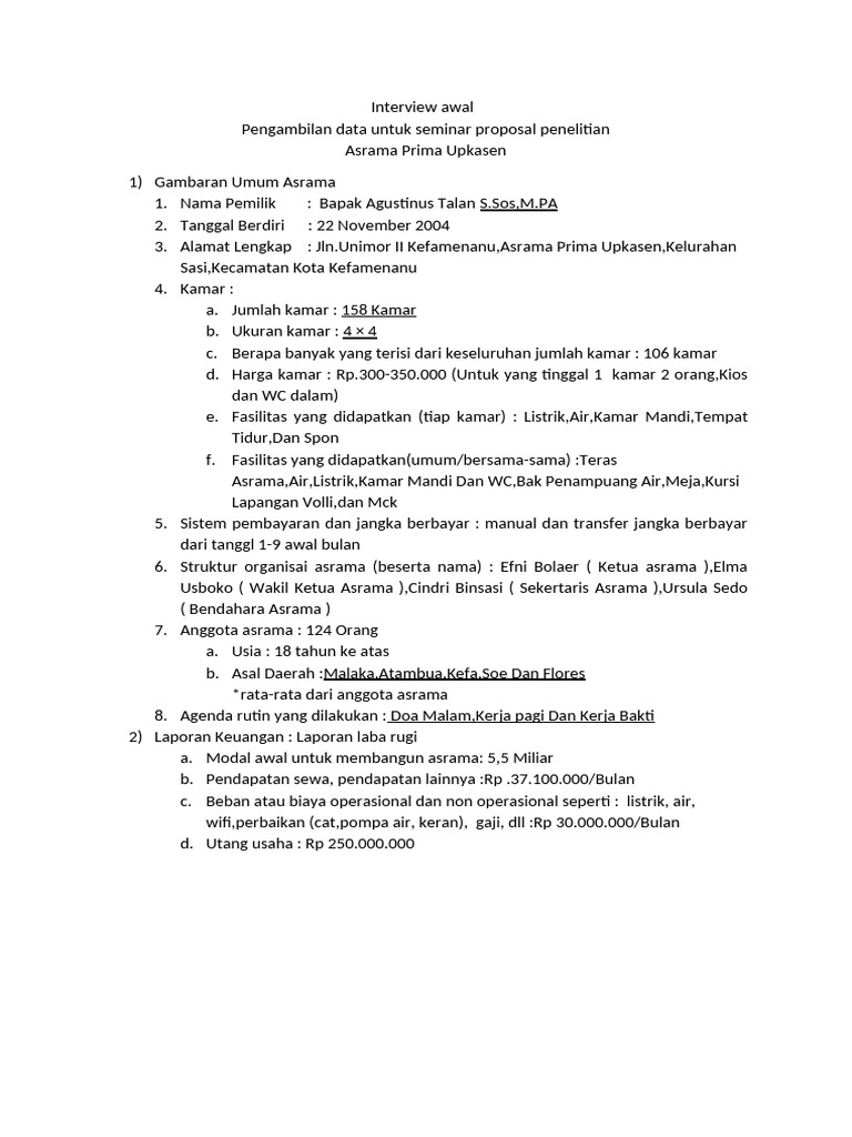 Interview Awal (1) Aty Sedo | PDF