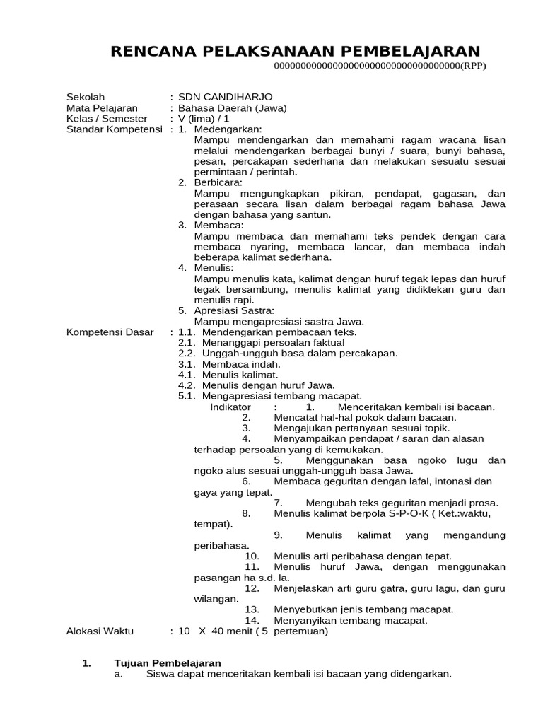 RPP B. Jawa Kelas 5 Semester 1 | PDF