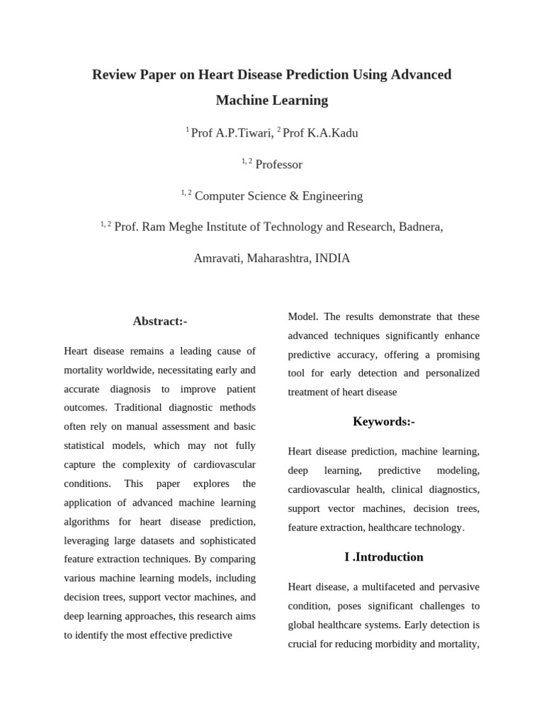 Sample-Research Paper On Heart Disease Prediction Using Advanced Machine Learning | PDF ...