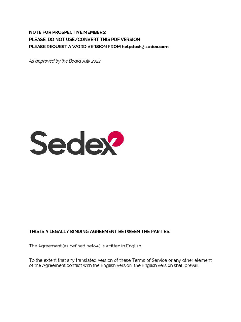 Sedex Standard Terms of Service December 2022 | PDF | Audit | Procurement