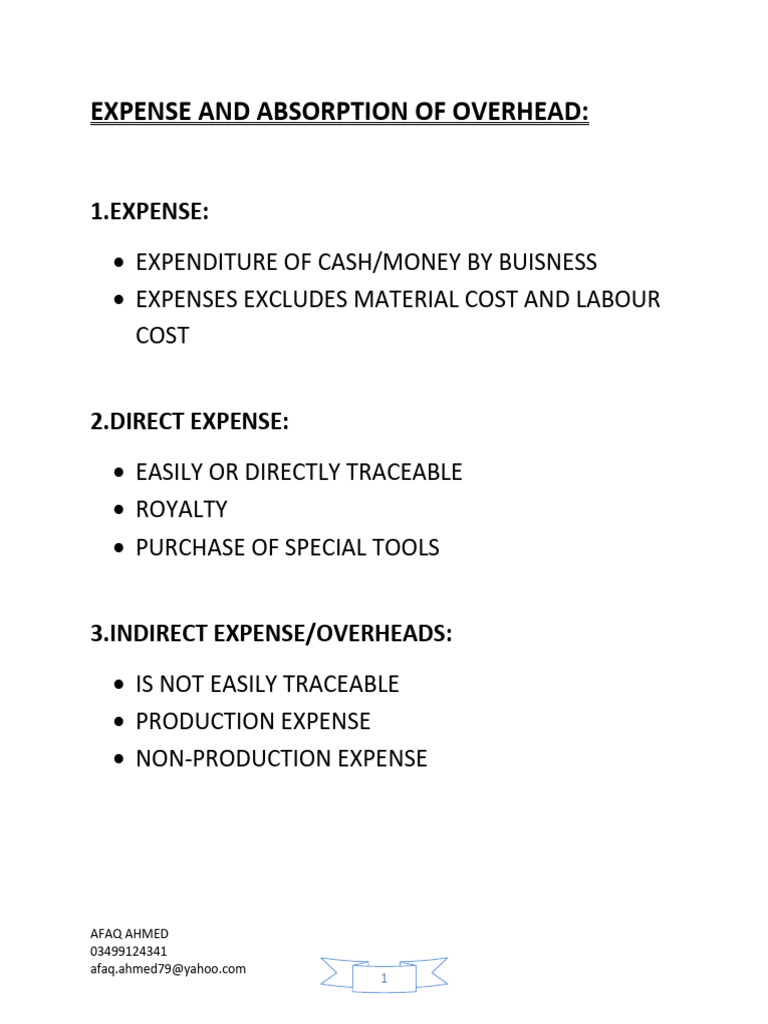 EXPENSE AND ABSORPTION OF OVERHEAD | PDF | Expense | Cost Of Goods Sold