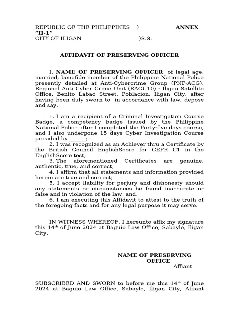 AFFIDAVIT OF Preserving Officer | PDF