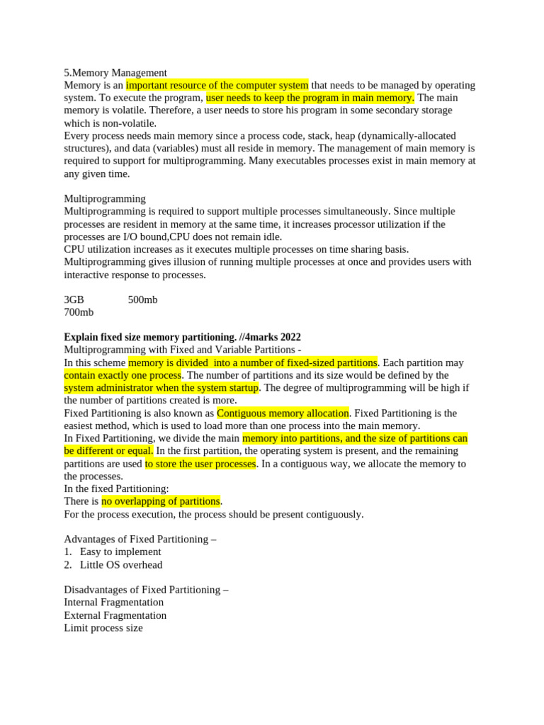 5.Memory Managment | PDF | Process (Computing) | Computer Data Storage