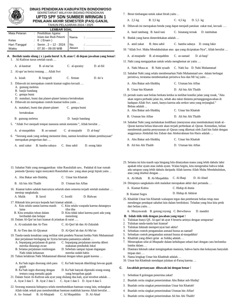 Soalpas Pai Kelas 6 | PDF