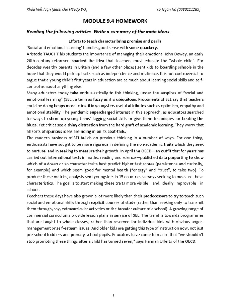 MODULE 9.4 Homework - SEL | PDF | Teachers | Psychology