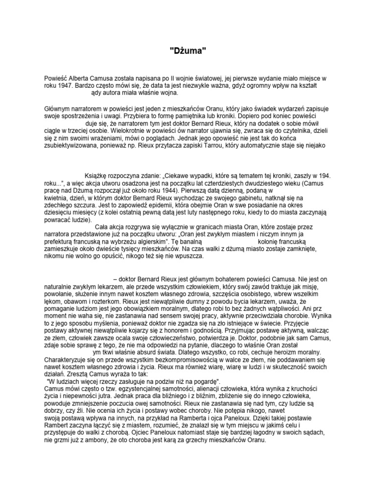 Dżuma Notatki | PDF