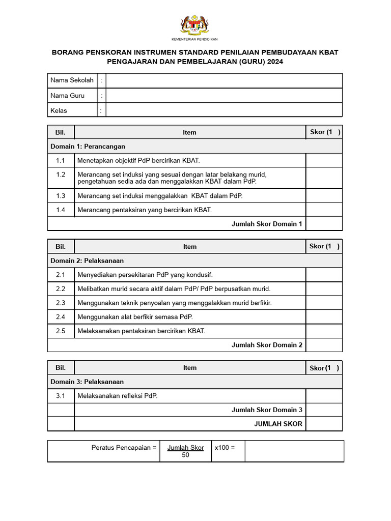 BORANG PENSKORAN ISPPK DALAM PDP (GURU & MURID) 2024 | PDF