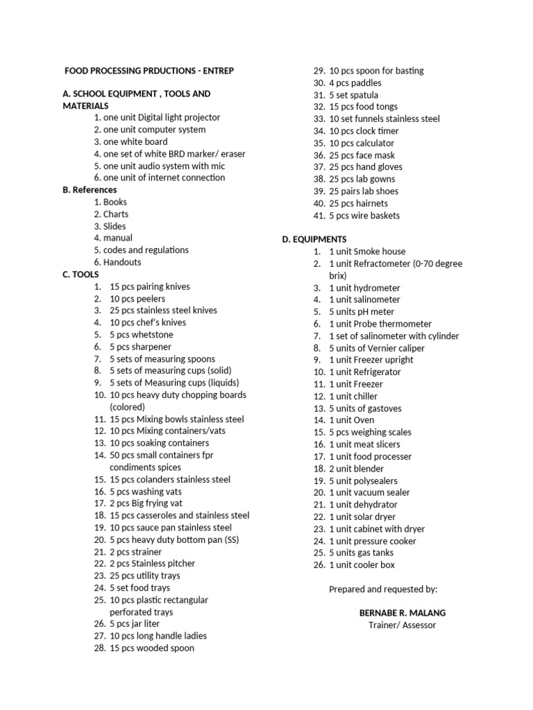 Food Pro Requirements and FBS Shops Layout | PDF | Domestic Implements ...