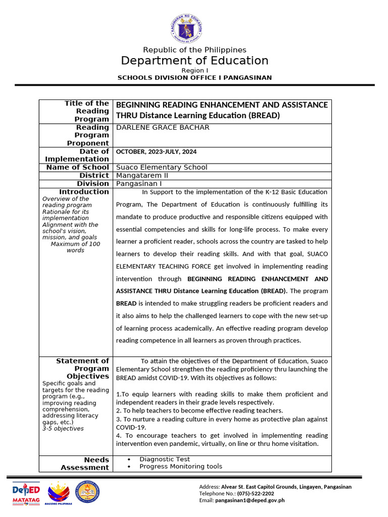 Template For District and School-Based Reading Programs | PDF ...