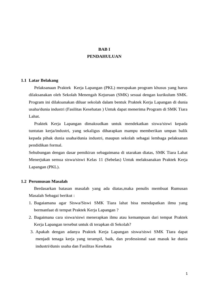 LAPORAN PKL DI KLINIK AL LAIL edit dari bab I (1) | PDF