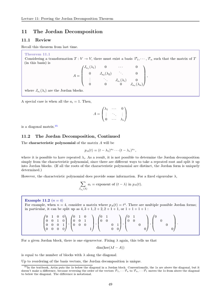 Jordan Decomposition Theorem Explained | PDF | Eigenvalues And ...