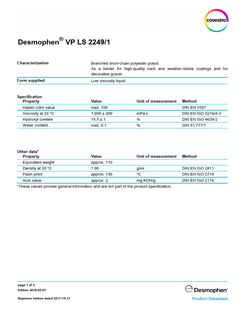 Desmophen VP LS 22491 - en - 04896483 11577315 00043458 | PDF ...